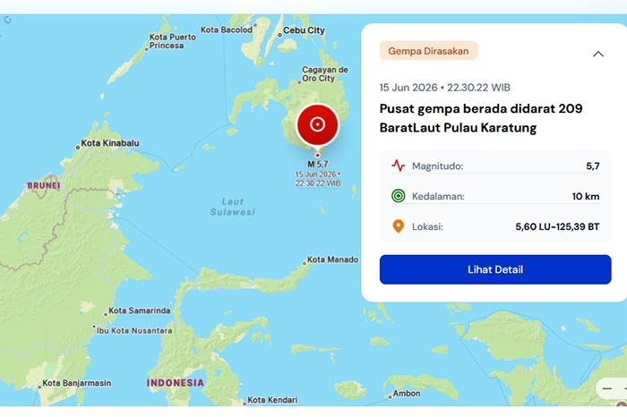 Gempa M 5,7 Guncang Barat Laut Pulau Karatung, Getaran Terasa hingga ...